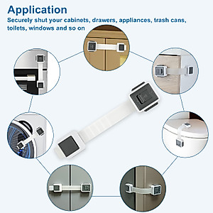 Cabinet Locks for Babies Aosite 6 Pack Child Safety Cabinet Locks Childproof Drawer Latches Baby Proof Straps Locks Adjustable Refrigerator Lock Door Lock for Furniture, Kitchen, Toilet, No Drilling