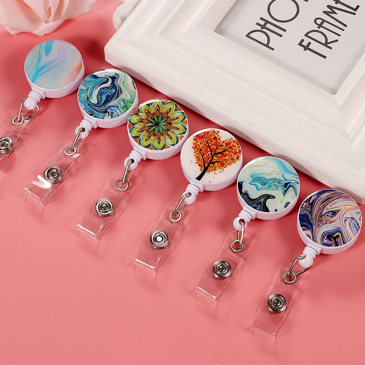 16 Pack Badge Reels Retractable for Nurses ID Badge Holder with Clip Retractable Badge Clip Retractable Badge Holders Nurse Badge Reel