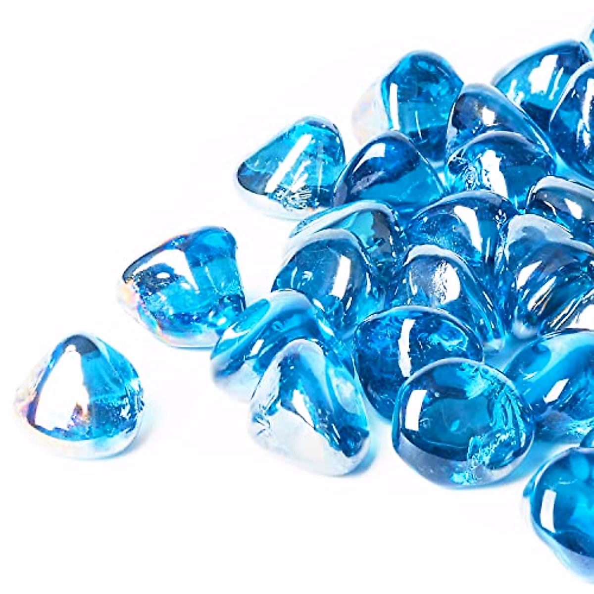 Apromise Fire Glass for Fire Pit - 1 inch Fire Pit Glass Diamond | High Luster Firepit Glass Rock | Upgrade Fire Glass for Propane Fire Pit and Gas Fireplace | 20lbs | Caribbean Blue Luster