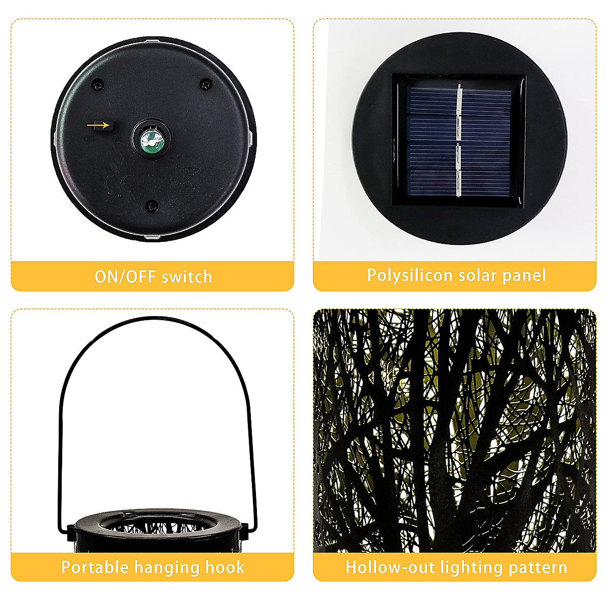 Fovasen Hanging Solar LED Candle Lanterns, Farmhouse Retro Metal Table Lanterns Rounded Decorative Outdoor Lights Waterproof Solar Lamp with Handle for Garden, Patio,Porch,Yard,Fireplace and Tabletop