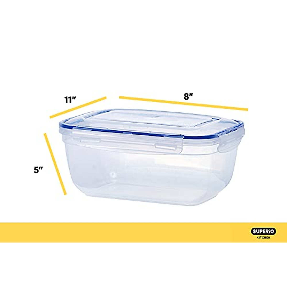 Superio Sealed Food Storage Container, 4.2 Qt, Airtight Leak Proof Meal Prep Containers, Rectangle Shape, Microwave and freezer safe, BPA-free Plastic (1, 4.2 Quart)