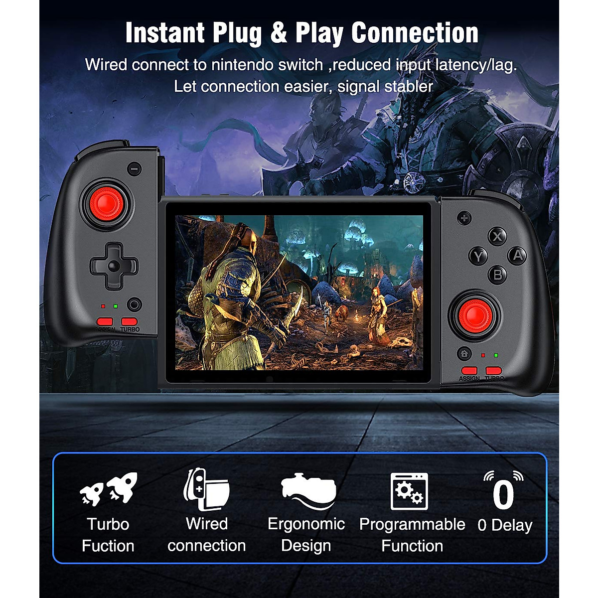 Kydlan Programmable Switch Controller Joycon for Nintendo Switch Joycon with Turbo, Motion Function, Replacement for Nintendo Switch Controller Joycon, Big Grip Switch Remote for Joycon
