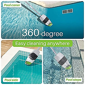POOLPURE Cordless Rechargeable Pool Vacuum, Handheld Pool Cleaner with Telescoping Shaft, Scrub Brush Head for Above & In-Ground Pools, Inflatable Pools for Leaves, Dirt and Sand & Silt