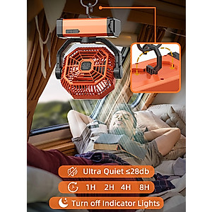 Battery Powered Fan - 9-Inch Rechargeable Fan Portable, 20000mAh(60Hrs) Camping Fan for Tent, Auto Oscillation Cordless Fan, Tent Fan for Camping with Remote/light, 4 Speeds, 4 Timing, Outdoor