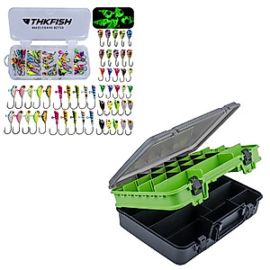 THKFISH Ice Fishing Jigs Ice Fishing Lures A-50PCS+THKFISH Fishing Tackle Box Organizer Double Layer Tackle Storage