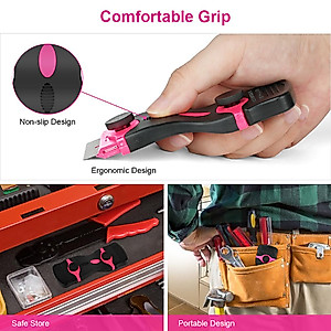 Ainiv Razor Blade Scraper, 2-in-1 Scraper Tool with 10PCS Metal Blades and 10PCS Plastic Blades, Multi-funtional Cleaning Razor Scraper for Decals, Stickers, Labels, Caulk, Adhesive Removal(Pink)