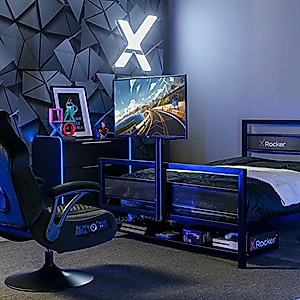 X Rocker I Basecamp Bed with TV Mount I Rotating TV Mount Mechanism I Metal Mesh Frame I Black