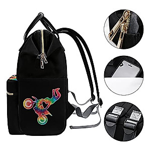 Tie Dye Motocross Stunt Rider Diaper Bag Backpack Large Capacity Mommy Bags Multifunction Nappy Bag Travel Back Pack Black-Style