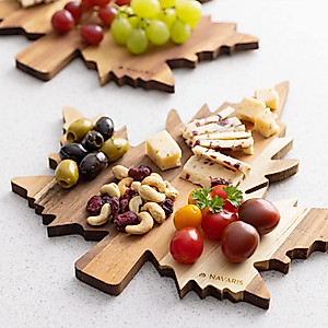 Navaris Maple Leaf Serving Boards (Set of 2) - Wood Cutting Board Set for Cheese, Food, Entertaining - 12" Small Charcuterie Board Made of Acacia Wood