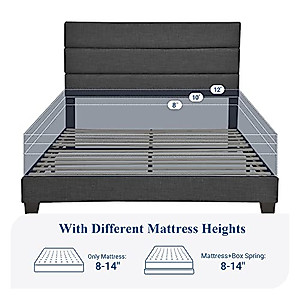 Allewie Full Size Platform Bed Frame with Fabric Upholstered Headboard and Wooden Slats Support, Fully Upholstered Mattress Foundation/No Box Spring Needed/Easy Assembly, Dark Grey