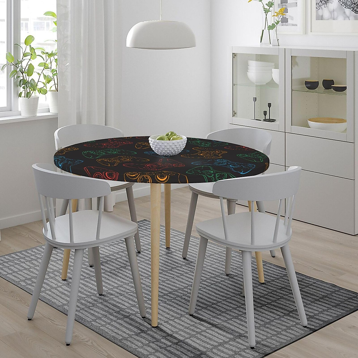 Kuilepa Gamepad Joystick Game Round Tablecloth,Waterproof Elastic Fitted Table Covers for Picnic, Camping, Dining, Indoor and Outdoor-Small