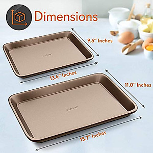 NutriChef Nonstick Cookie Sheet Baking Pan | 2pc Large and Medium Metal Oven Baking Tray - Professional Quality Kitchen Cooking Non-Stick Bake Trays w/Rimmed Borders, Guaranteed NOT to Wrap