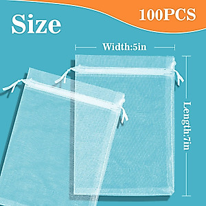 Sukh 100PCS Organza Bags 5x7 - Small Organza Sachet Jewelry Gift Favor Bags Drawstring Mesh Bags Gifts Valentines Wedding Eid Mubarak Halloween Eve Christmas New Year Party Candy Fruit Wrap Bulk White