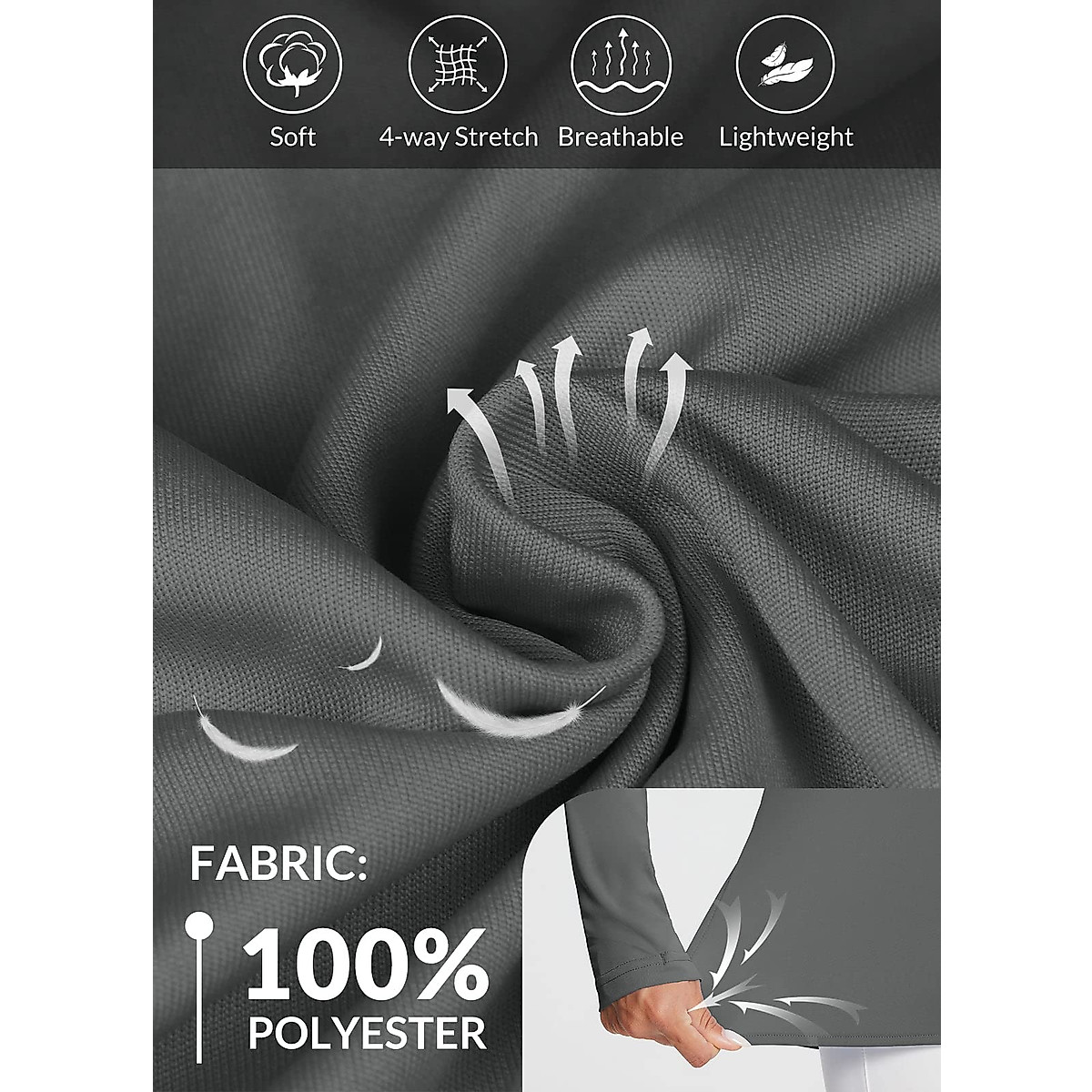 BALEAF Women's Workout Tops Long Sleeve Running Shirts Quick Dry Moisture Wicking Athletic T-Shirts for Exercise Gym Sports Yoga Charcoal Gray Size M