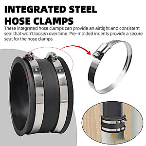 TonGass (2-Pack) 4 Inches Outer Diameter Flexible Hose Cuff Coupler with Integrated 2 Dust Collection Hose Clamps - Rubber Vacuum Hose Connector