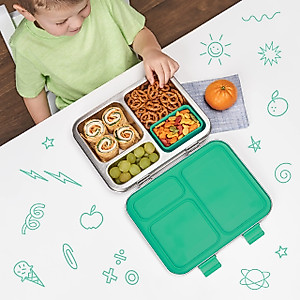 Bentgo® Kids Stainless Steel Leak-Resistant Lunch Box - Bento-Style Redesigned in 2022 w/Upgraded Latches, 3 Compartments, & Extra Container - Eco-Friendly, Dishwasher Safe, Patented Design (Green)