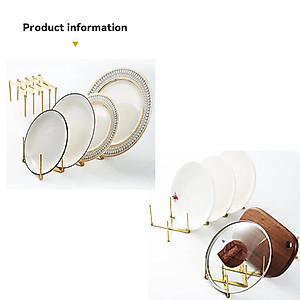 YEZILUU 2Pcs Gold Stainless Steel Plate Rack, Glass lid Plate Organizer, Displayable Collapsible Pot lid Plate Premium Display Rack, Kitchen Essentials.