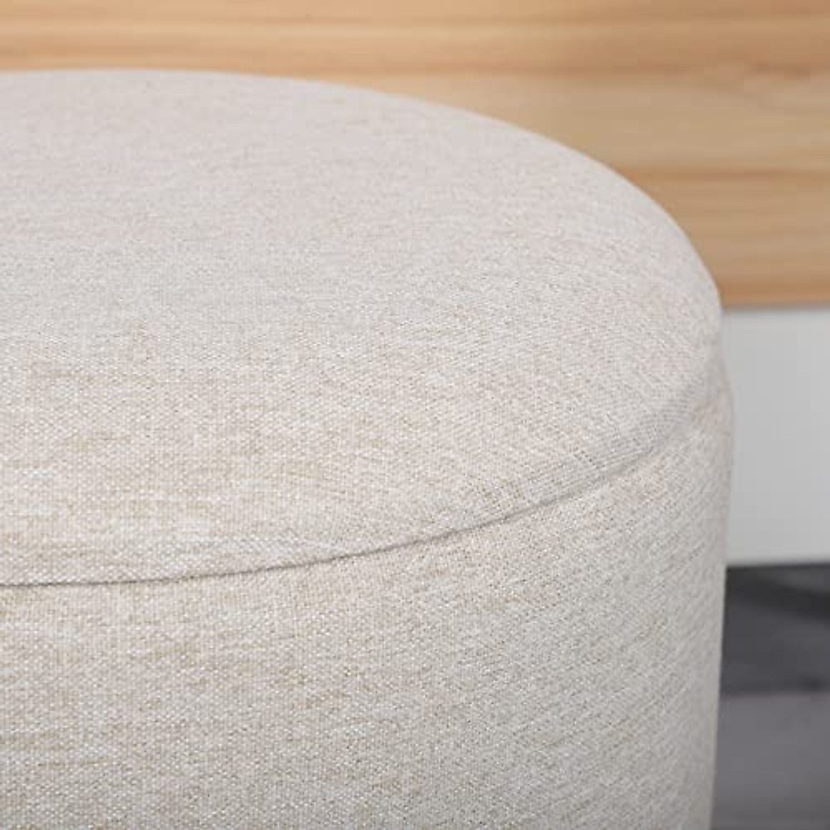 SOFT ASS Modern Linen Storage Ottoman Khaki and Brown Footrest with Silver Stainless Steel Ring Waist for Living Room Bedroom and Entrance (Khaki and Brown, Pack of 2)