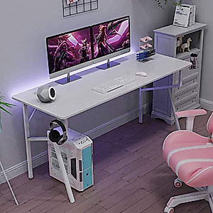 Eureka Ergonomic Computer Desk, 63 inch Large Study Gaming PC Desk for Home Office Long Wrting Table with Mouse Pad Headset Hook Cup Holder, K Shape Metal Frame - White