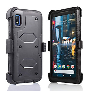 A10E Case, for Samsung Galaxy A10E Full Body Armor Rugged Holster Defender Hybrid Tough Case with 360 Swivel Belt Clip Kickstand & Built in Screen Protector (Black)