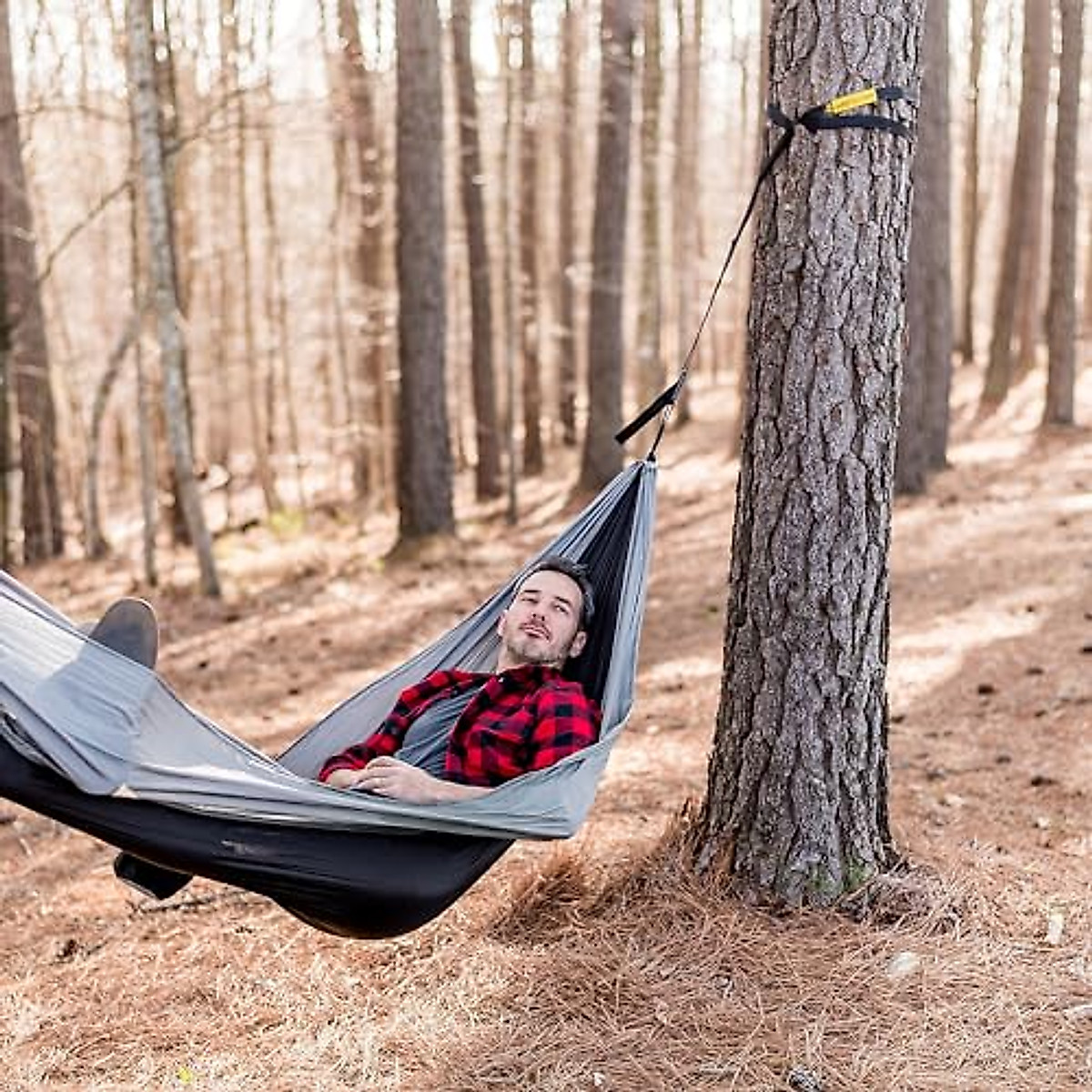 ELK Single Hammock with Tree Straps - Lightweight Parachute Nylon for Outdoor Adventures (Black/Gray, Single)
