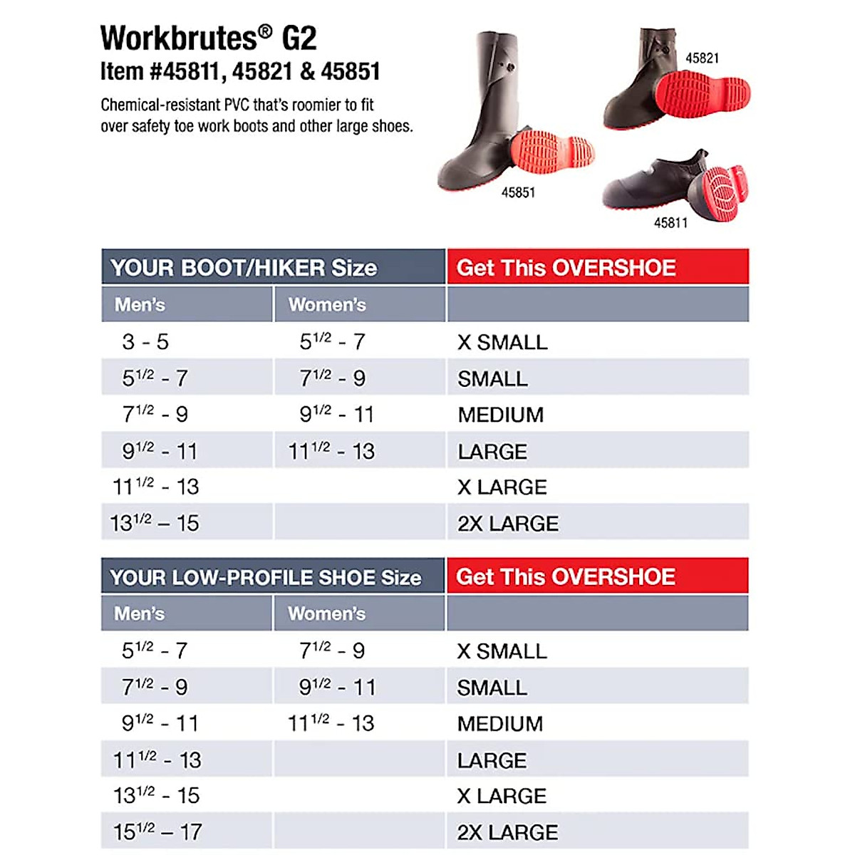 TINGLEY - 45851.XL Tingley-45851 Workbrutes G2 - PVC Overshoe - 17" Ht. - Black Upper - Red Sole - Cleated Outsole