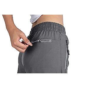 Singbring Women's Outdoor Athletic Workout Quick Dry UPF 50 Hiking Cargo Joggers Pants Zipper Pockets (Gray88-L) Grey