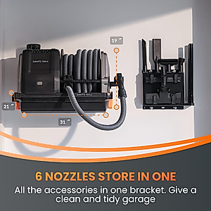Giraffe Tools Grandstorm Retractable Vacuum Cleaner with 30 FT Hose Wall Mounted, Wet Dry Vacuum Cleaner with 6 Nozzles for Car Detailing Normal Version, Grey （No Remote Control Funtion）