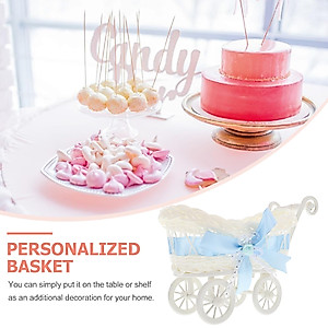 STOBOK Wicker Stroller Decoration Rattan Baby Shower Bassinet Baby Doll Stroller Woven Flower Basket Baby Shower Centerpiece Stroller for Baby Shower - blue