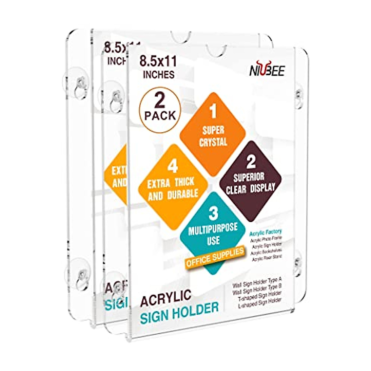 NIUBEE Acrylic Window Sign Holder 8.5×11 Inch with 4 Suction Cups for Glass Window Wall Mount, Advertise Display Office Store Promotion Picture Frame for Mall, Office, Home, Restaurant(2 Pack)