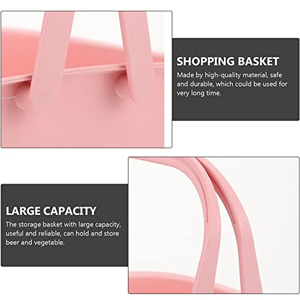 Plastic Shopping Baskets, Shower Basket Bin With Handles for Shower Closet Kitchen Gardening Bathroom Toys(Pink)
