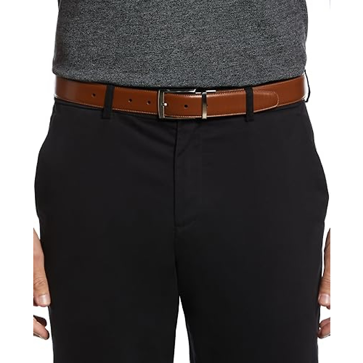 Perry Ellis Men's Portfolio Amigo Reversible Leather Belt, Stitched Edges, Durable, 1.5” Width (Available in Big & Tall), Luggage Brown, 42