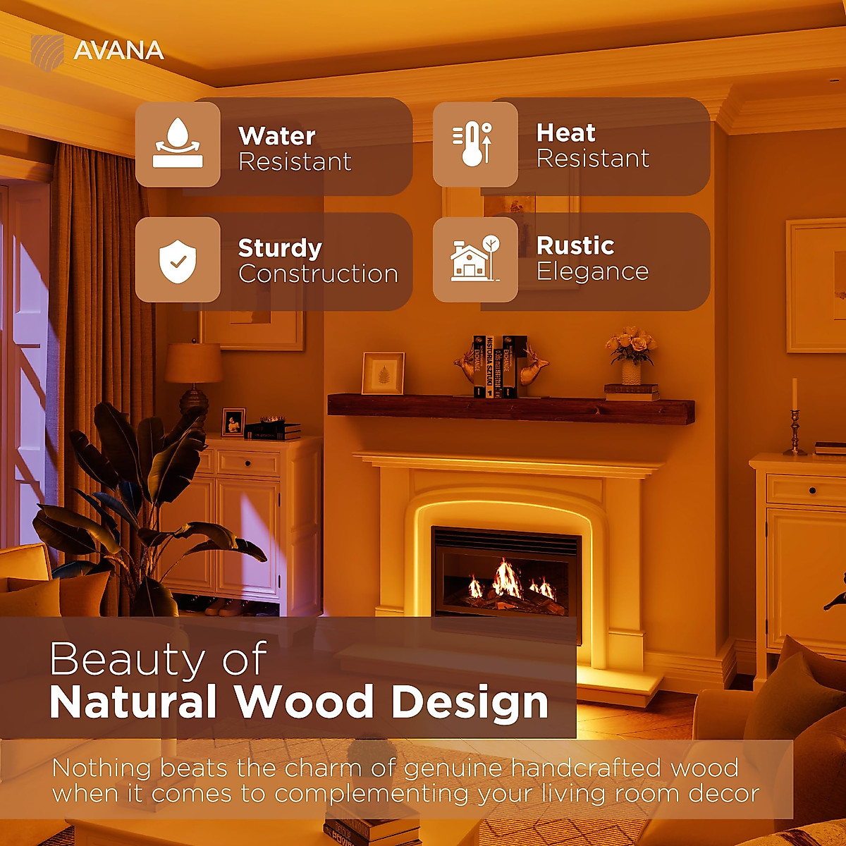 Avana Fireplace Mantel - Wall-Mounted Mantles for Over Fireplace - Farmhouse Fireplace Mantle Shelves - Handcrafted Wood Fireplace Mantels - Floating Fireplace Mantel 72 X 8 X 3 - Rustic Traditional