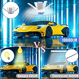 Coomoors Led Garage Lights 4 Pack, 100W LED Shop Light, 10000LM 6500K E26/E27 Garage Ceiling Light with 5 Adjustable Panels for Garage Workshop Basement Workbench Barn Warehouse