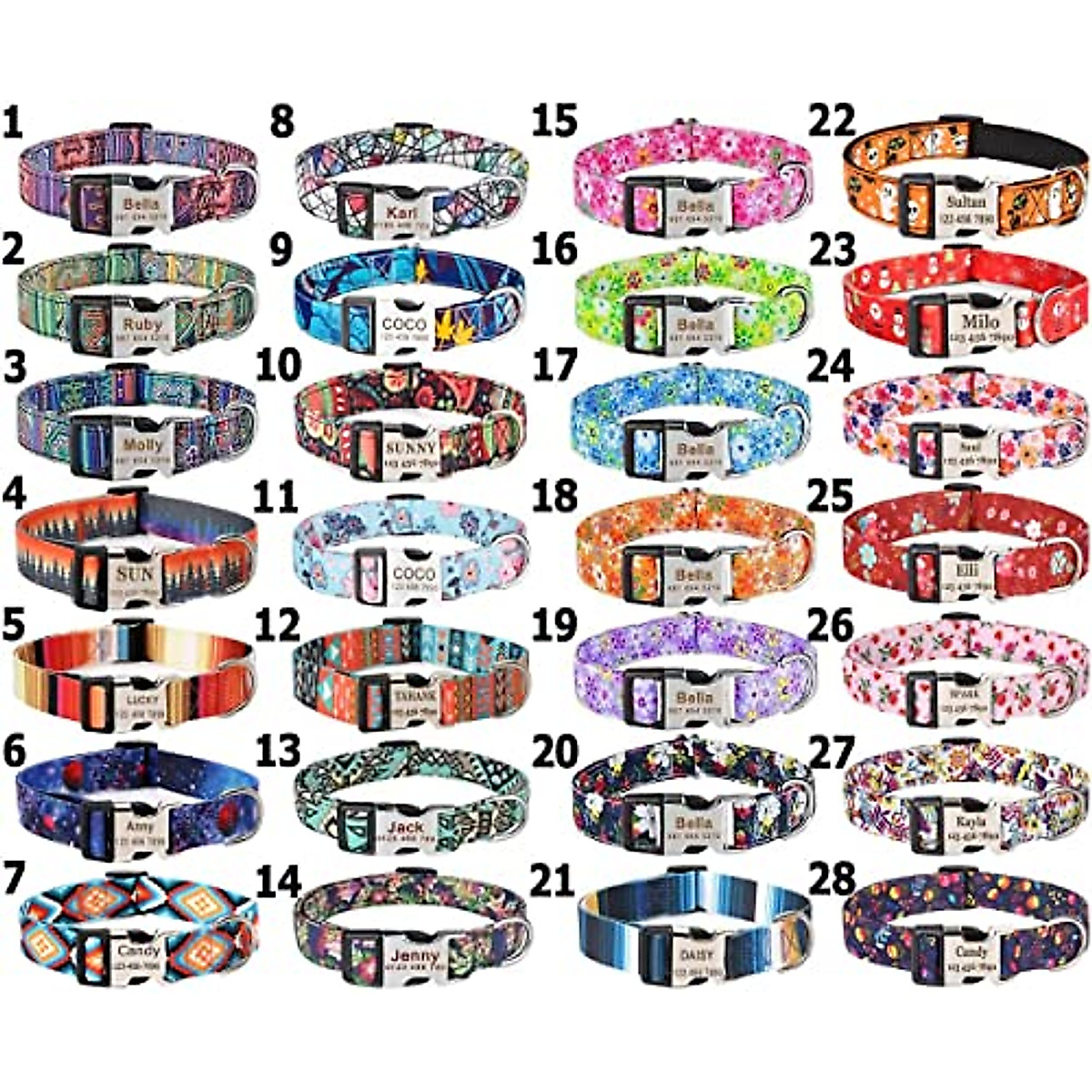 Moonpet Personalized Colorful Custom Dog Collar with Engraved ID Name and Phone Number Plate/Customized Dog Collars for Puppy Small Medium Large X-Large Boy Girl Dogs