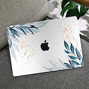 MEEgoodo for M3 MacBook Air 15 inch Case 2024 2023,Clear Case Fit Model A3114 A2941 with M3/M2, Laptop Hard Shell with Keyboard Cover & Camera Cover & OTG Adapter for 15.3-inch, Blue Watercolor Nature