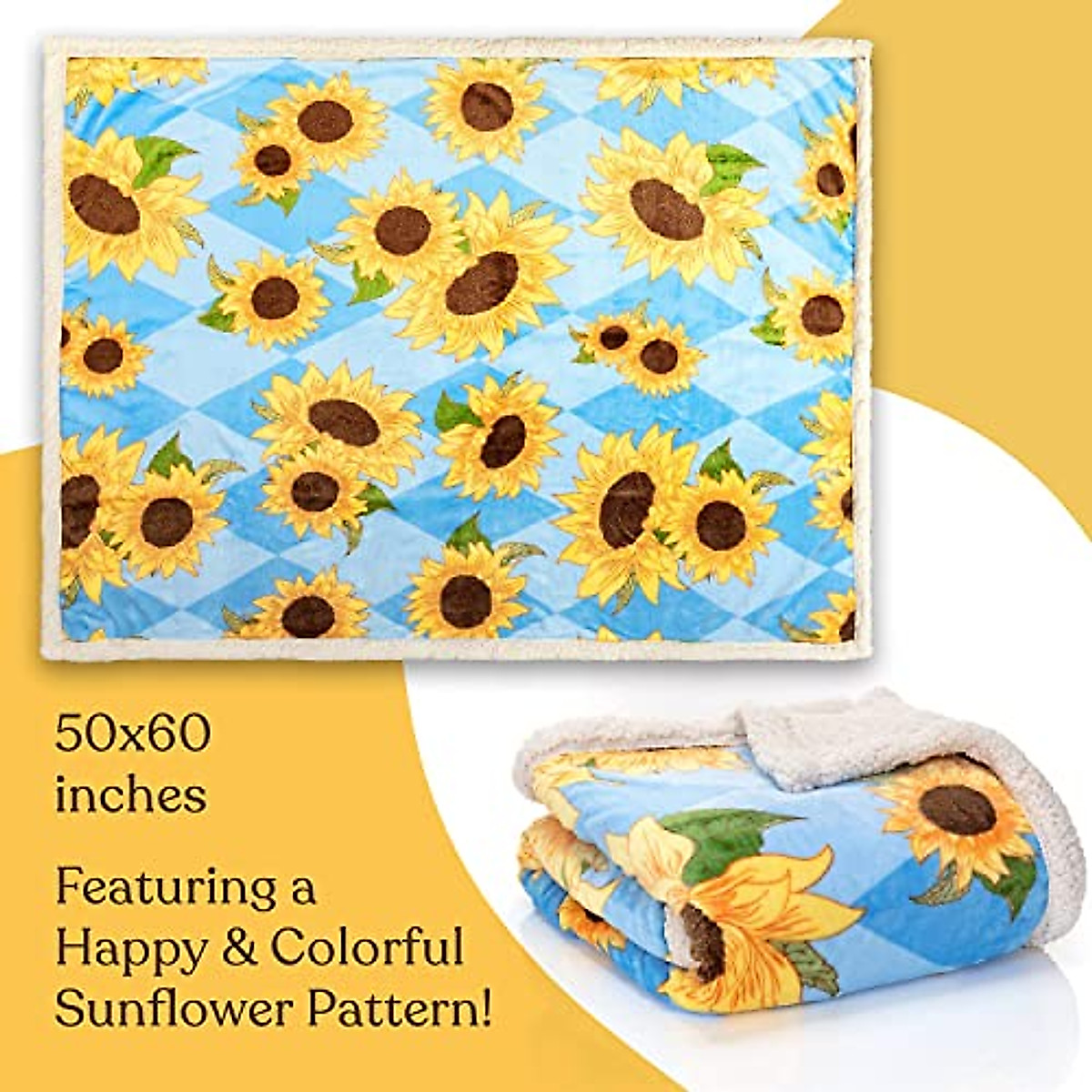 Sunflower Blanket - 50x60 Inch Lightweight and Luxuriously Ultra Soft Bright and Cheerful Sunflower Throw Blanket - Beautiful Sunflower Decor for Bedroom or Living Room