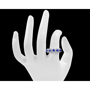 925 Sterling Silver Natural Blue Tanzanite 4 MM Round Cut Gemstone Women Jewelry Cluster Proposal Ring Wedding Ring Birthday Gift For Wife (Yellow Gold Rhodium Plated Silver, 6)