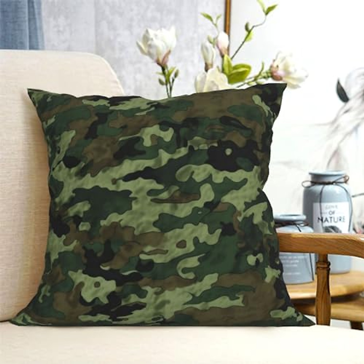 AdaNti Green Military Camo Print Throw Pillow Cover Square Soft Cushion Cover Throw Pillow Case for Home Decor Living Room Bed Couch Car 12"x12"