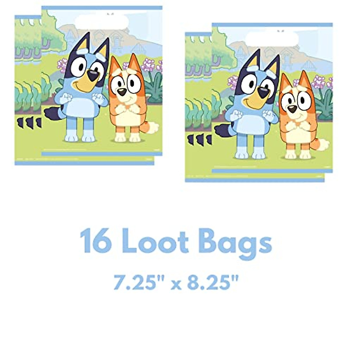 Unique Bluey Party Favors Bundle - 16 Loot Bags and 16 Blowouts, Happy Birthday Sticker - Party Supplies Goodie Bags, Birthday Party Favor Bags and Decorations - Officially Licensed