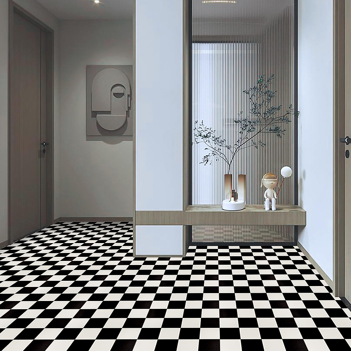 RomDeco Peel and Stick Floor Tile Black and White, Vinyl Flooring Waterproof for Bathroom, Peel and Stick Flooring Self Adhesive Durable Super Easy to Use (11.8in X 11.8in)