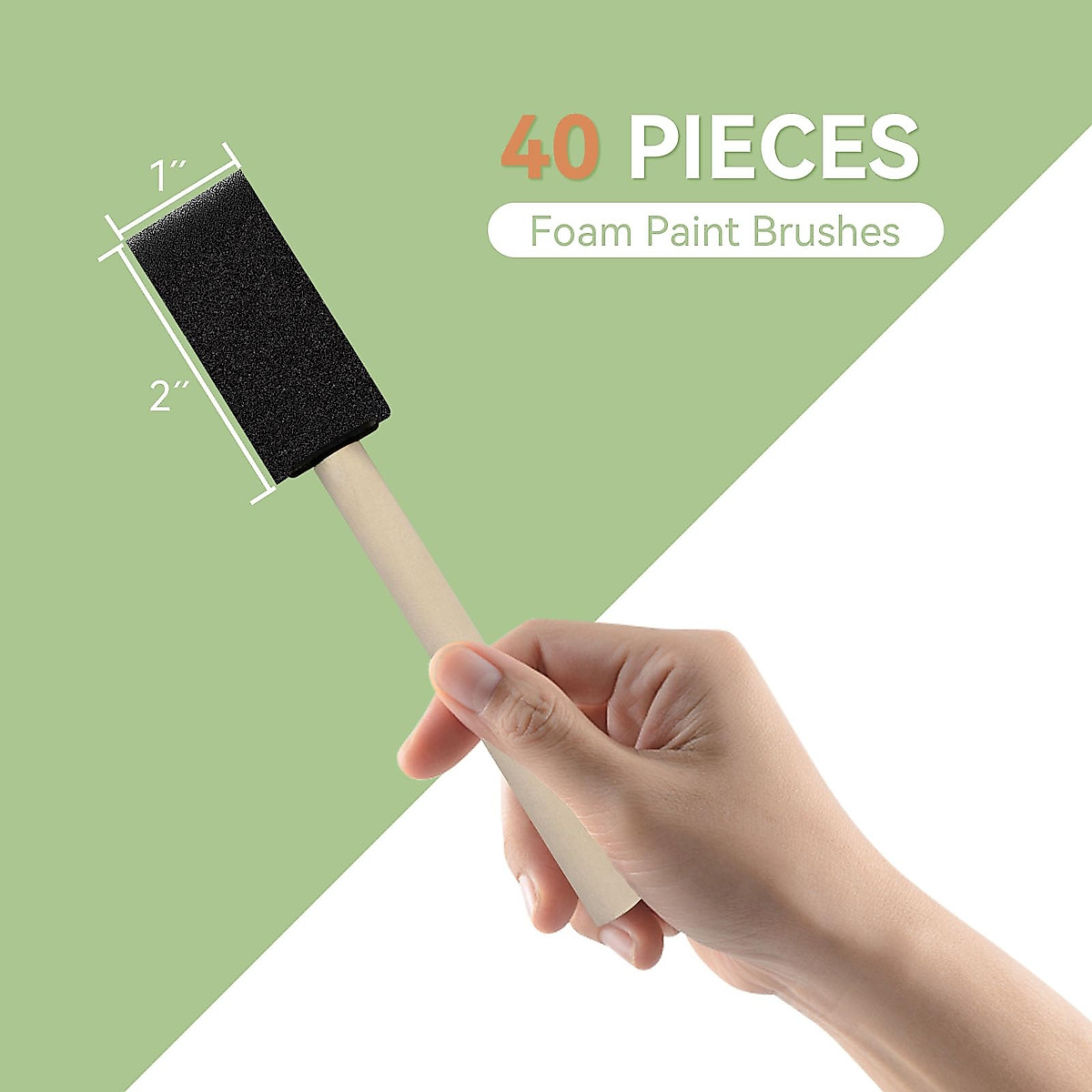 DMSVK 40 Pcs 1'' Foam Paint Brushes, Sponge Paint Brush, Wooden Handles Foam Brush, Sponge Brushes for Painting, Craft, Staining, Varnish, Touch Up