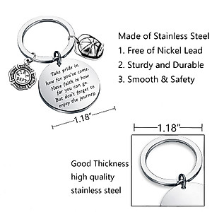 FUSTMW Firefighter Gifts Keychain Fireman Gifts Firefighter Graduation Gifts Take Pride in How Far You Have Come (silver)