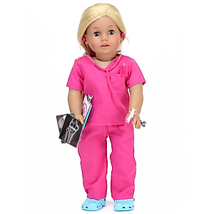 Sophia's Doll Doctor Outfit and Medical Accessories 10 Piece Set with Lab Coat, Scrubs X-Rays and More for 18" Dolls, Hot Pink