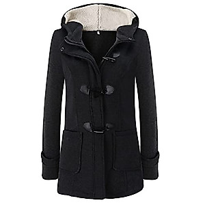 Winter Coats for Women, Chamarras para Mujer El Frio Black Trench Coat Women Womans Coats Women's Casual Fashion Loose Solid Color Hat Plus Fleece Collar Pocket Jacket Fleece (4XL, Black-1)