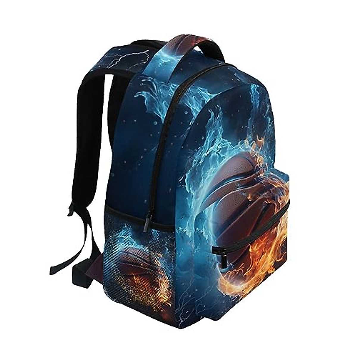 ZOEO Basketball on Snow and Fire Kids Large Backpack School Student Personalized Bookbag for Boys Girls Daypack Travel Laptop Bags with Pockets