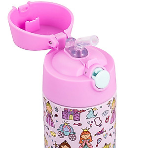 Snug Kids Water Bottle - insulated stainless steel thermos with straw (Girls/Boys) - Princess, 12oz