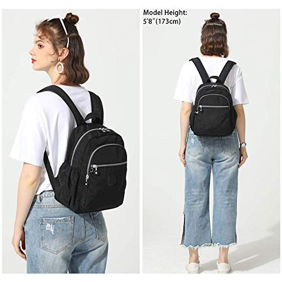 Small Nylon Backpack Mini Casual Lightweight Daypack Backpacks for Women and Girls (Black)