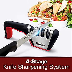 Mueller 4-in-1, 4-Stage Best Knife Sharpener for Hunting, Heavy Duty Diamond Blade Really Works for Ceramic, Steel Knives and Scissors