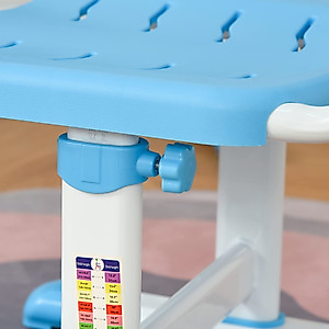 Qaba Kids Desk and Chair Set, School Study Desk with USB Light, Storage Drawer for Writing, Activities, Arts, or Crafts, Blue and White